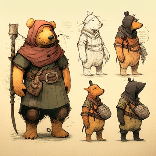 bmg: classic Winnie-the-pooh as a arcanist, D&D, fantasy, colorful