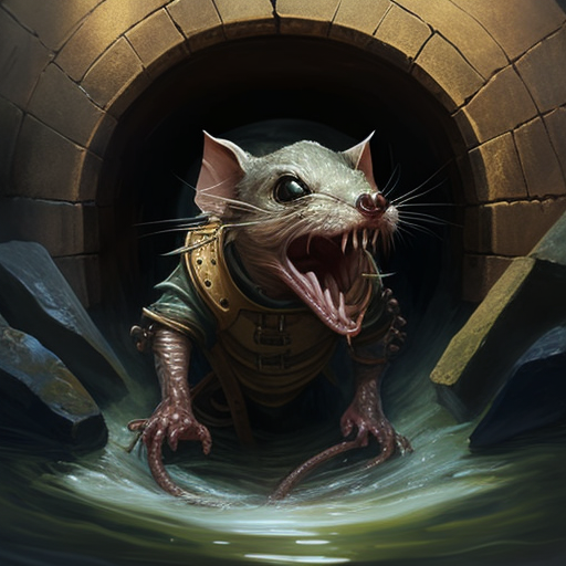 maxkemp: A massive DnD rat with massive teeth. emerging from a sewer water.