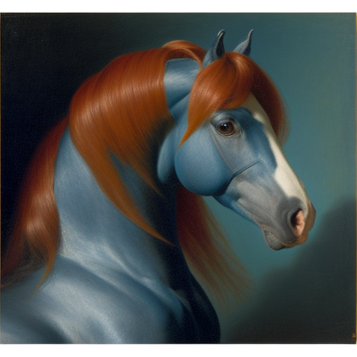 surea.ilabs: portrait of A blue horse with a red mane with vibrant colors