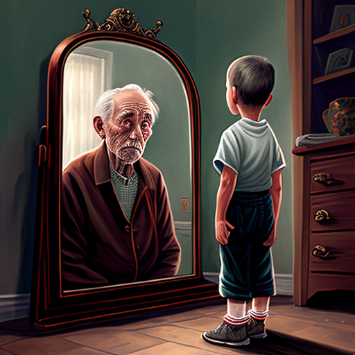 yonimindel: A young boy looking at a mirror and seeing himself as an ...