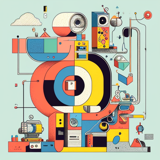 bitfloorsghost: a rube goldberg machine, vibrant, crisp clean lines