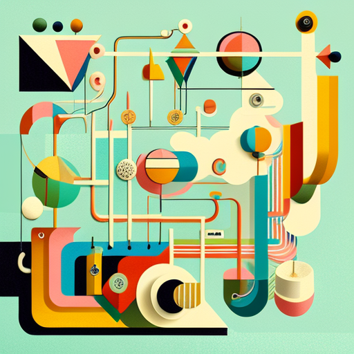 bitfloorsghost: a rube goldberg machine, vibrant, crisp clean lines