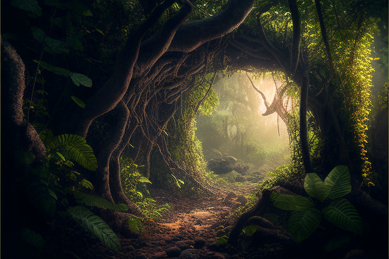 sirm: beautiful jungle landscape, beautiful vines growing, intricate ...