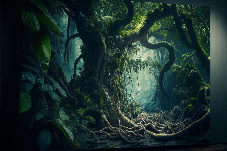sirm: beautiful jungle landscape, beautiful vines growing, intricate ...