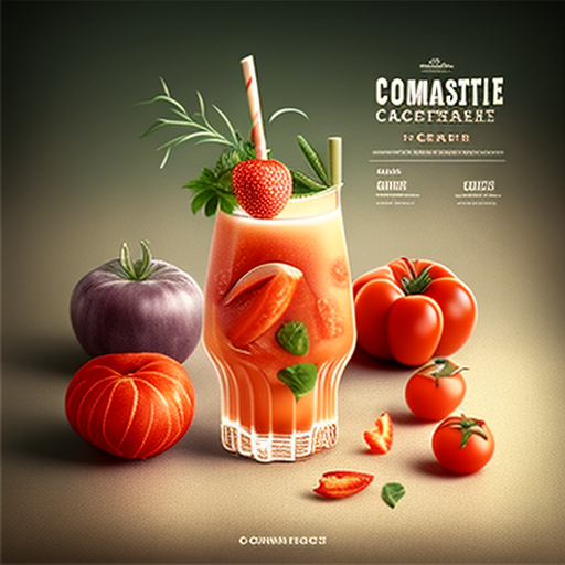 kémil: un coktail concombre, carotte, tomate, fraise, design for ads