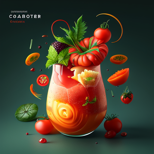 kémil: un coktail concombre, carotte, tomate, fraise, design for ads
