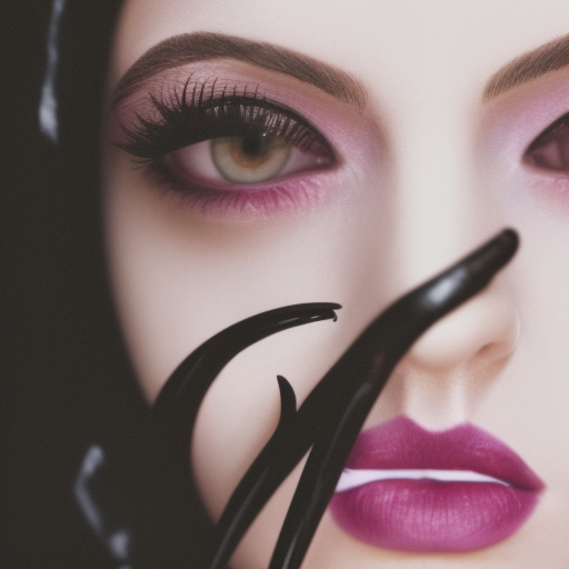 gs: elegant goth woman, black hair, straight bangs, glasses, black lipstick, piercings