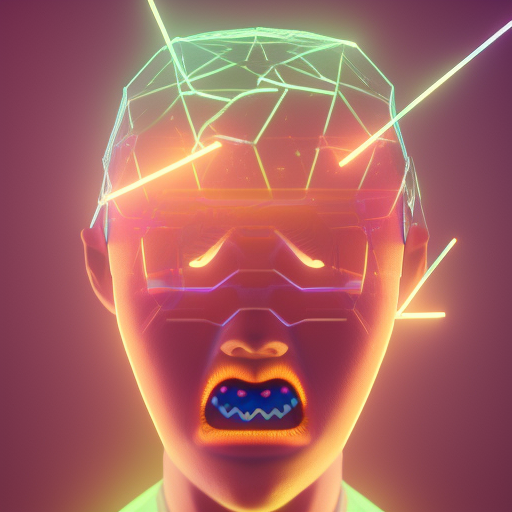 easement: Man, antennae on head, electric sparks, vaporwave hexagon ...