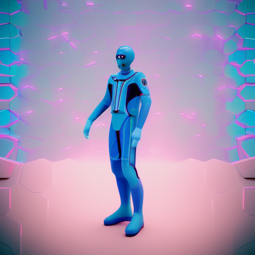 easement: Man, blue tron suit, electric sparks, vaporwave hexagon ...