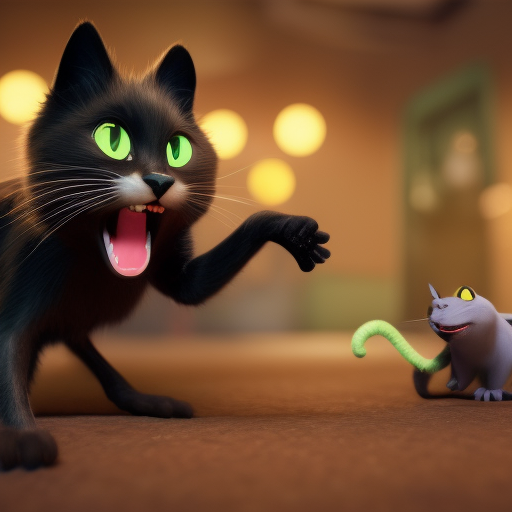 PromptPa: a cute black cat with great detail playing with a rat