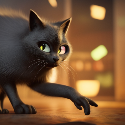 PromptPa: a cute black cat with great detail playing with a rat