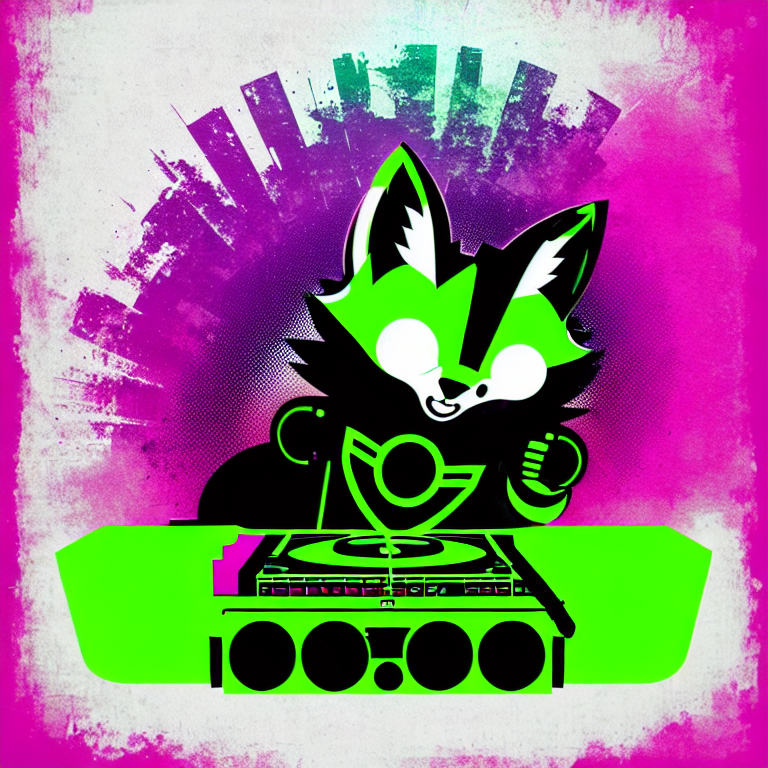 johnsu: cute green fox playing DJ