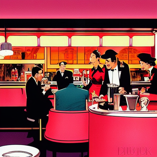 BDL: New York, diner, 1950s, 1980s, city view, colour halftone, comic ...