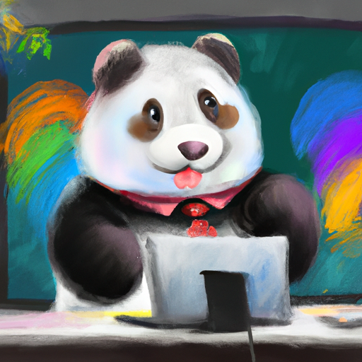 yandislidesains: digital painting of a cute panda using laptop, in a ...