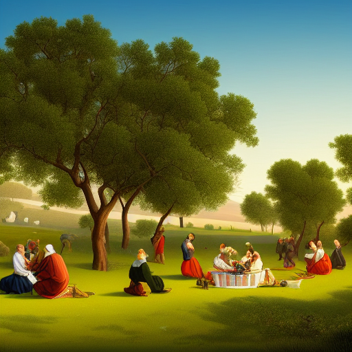 mehdicherifi: evening scene of happy people feasting in the farm fields ...