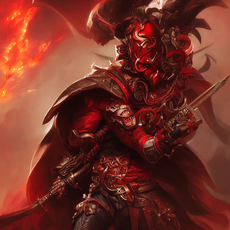 mechapixel: ninja demon asura red mask with demon sword
