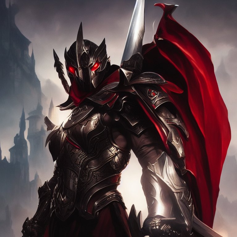 mechapixel: Demon with black armor overpower and sword with red mask