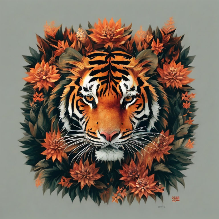 pandora: A tiger swimming in a lake full of lotus