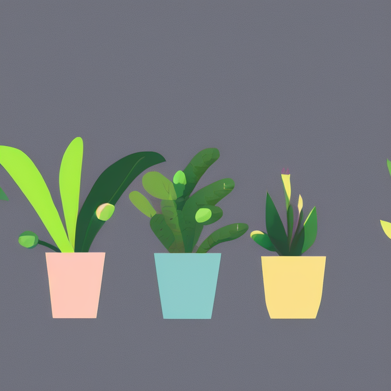 ck222: four house plants, potted plants, white background