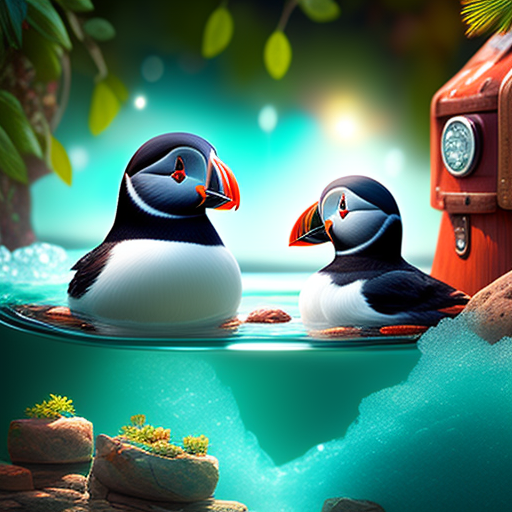 Sibbl: Two puffins sitting in a hot tub whirlpool. Next to them is a ...