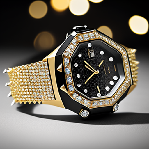 pastel-skunk778: Diamond And Spike Studded Digital Watch Black and Gold
