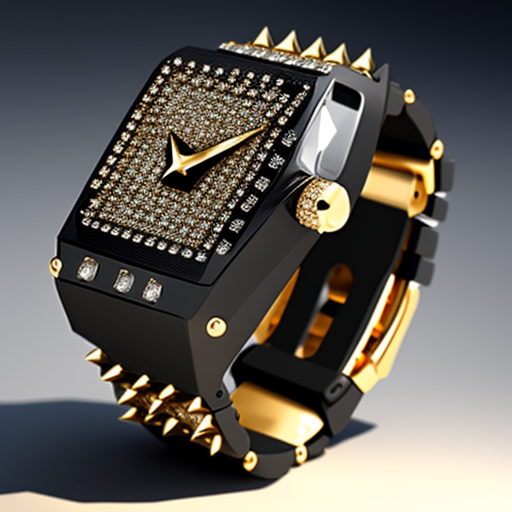 pastel-skunk778: Diamond And Spike Studded Digital Watch Black and Gold