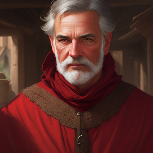 miquaight: mature man in red medieval peasant costume with workshop in ...