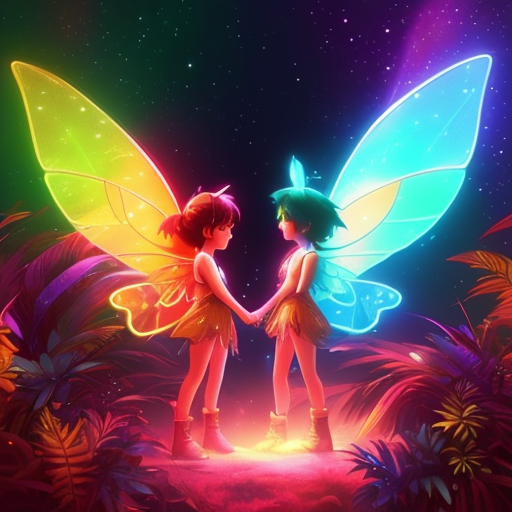 Eniigmatiic: two fairies zipping, emitting faintly glowing dust ...