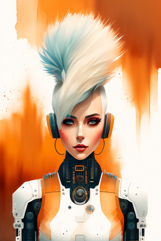 frizzy-bison549: a female cyberpunk robot with a mohawk haircut, a tan ...