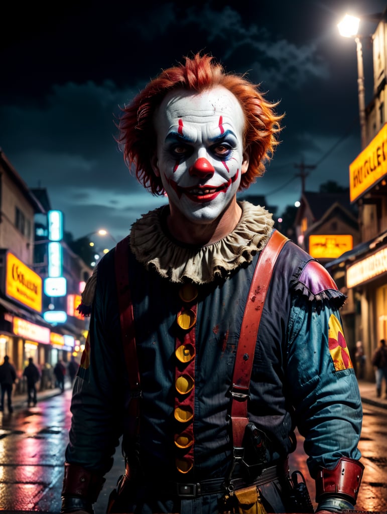 Premium Free ai Images | killer clown and terrifying street at night ...