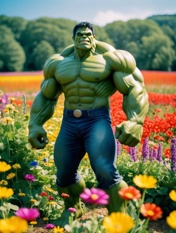 Premium Free ai Images | happy hulk standing in beautiful field of ...