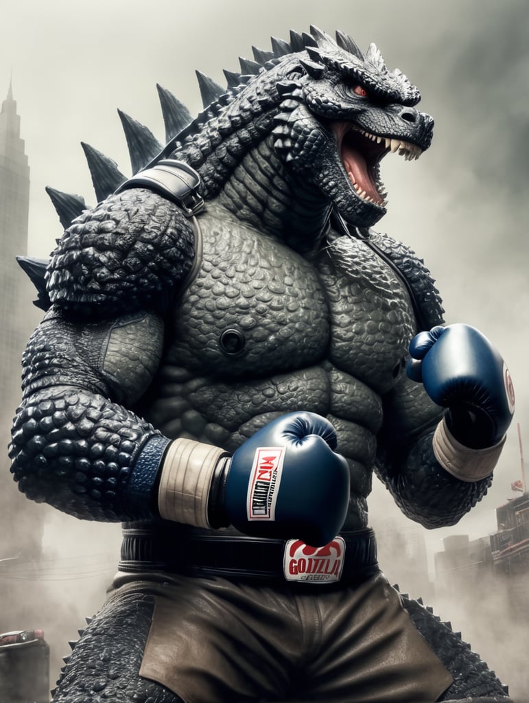 Premium Free ai Images | godzilla with abs sweating wearing boxing gloves