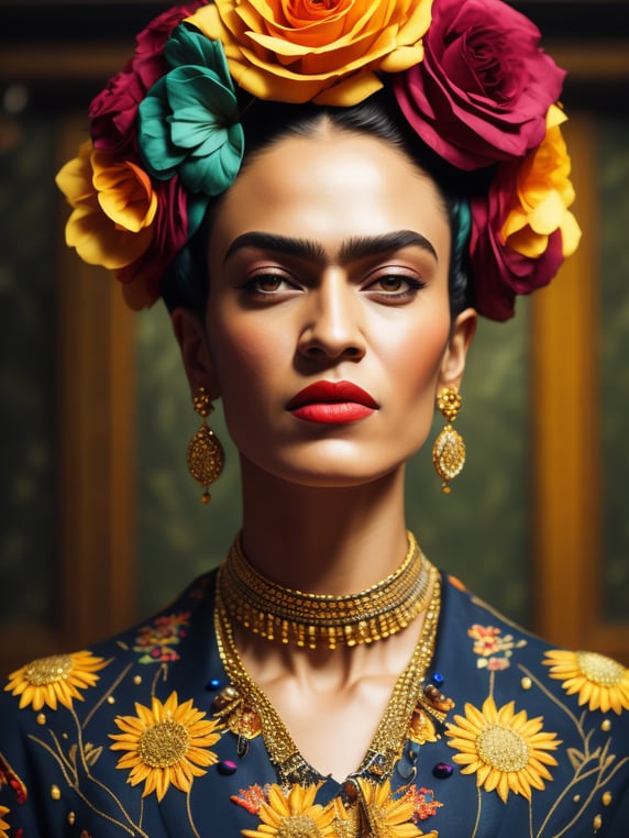 Premium Free ai Images | portrait of frida kahlo bright and saturated ...