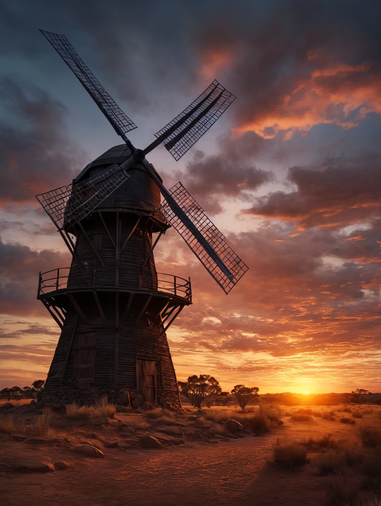 Lumenor AI Image Generation - australian outback windmill sunset
