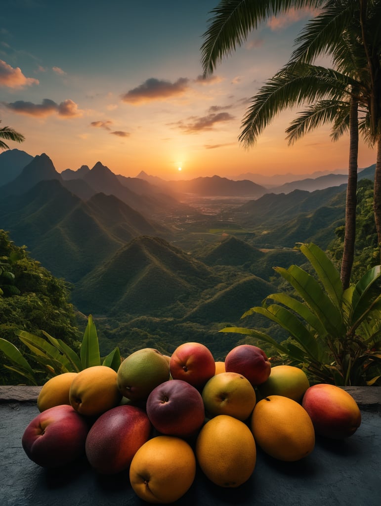 Premium Free ai Images | mango and tropical fruit in forest in front ...