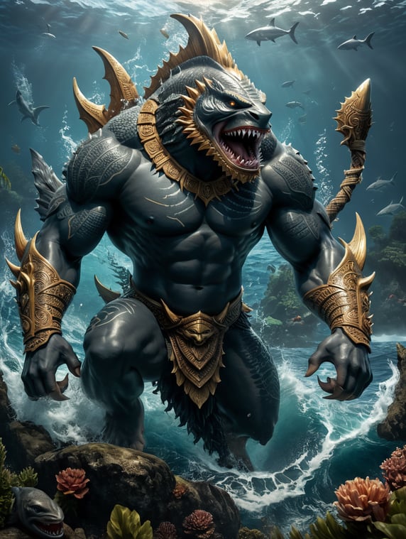 Premium Free ai Images | fijian water god depicted as shark god or ...