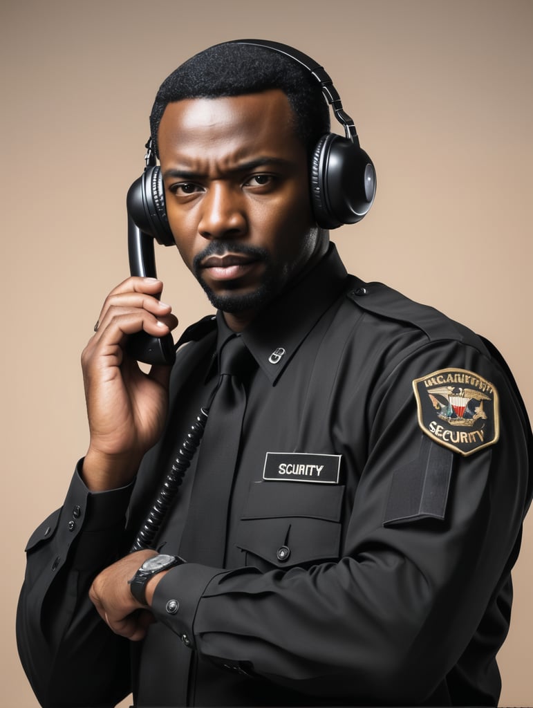 Premium Free ai Images | black security agent call on radio