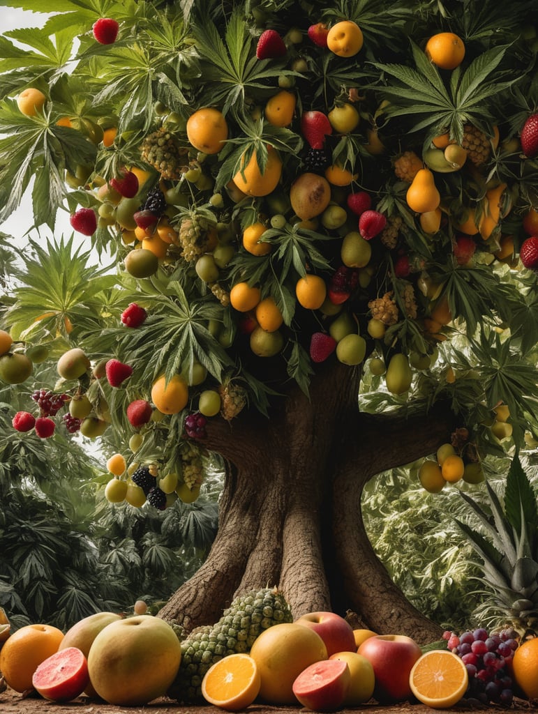 Premium Free ai Images | various different fruits falling from giant ...