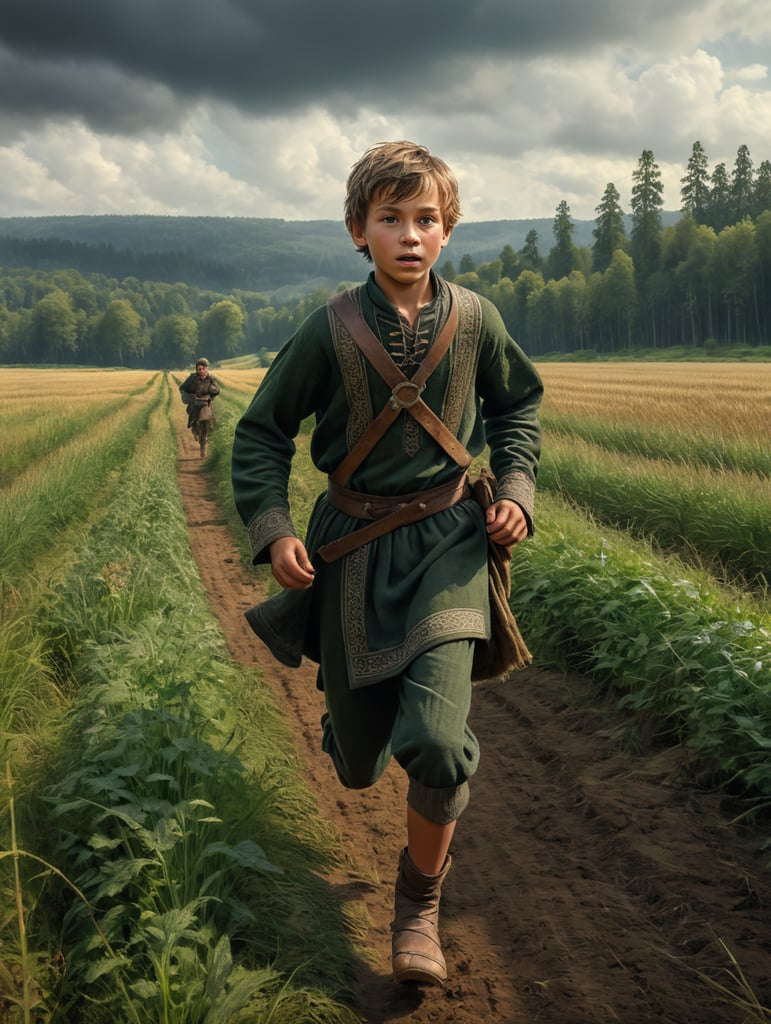 Premium Free ai Images | boy aged running through field in the year ...