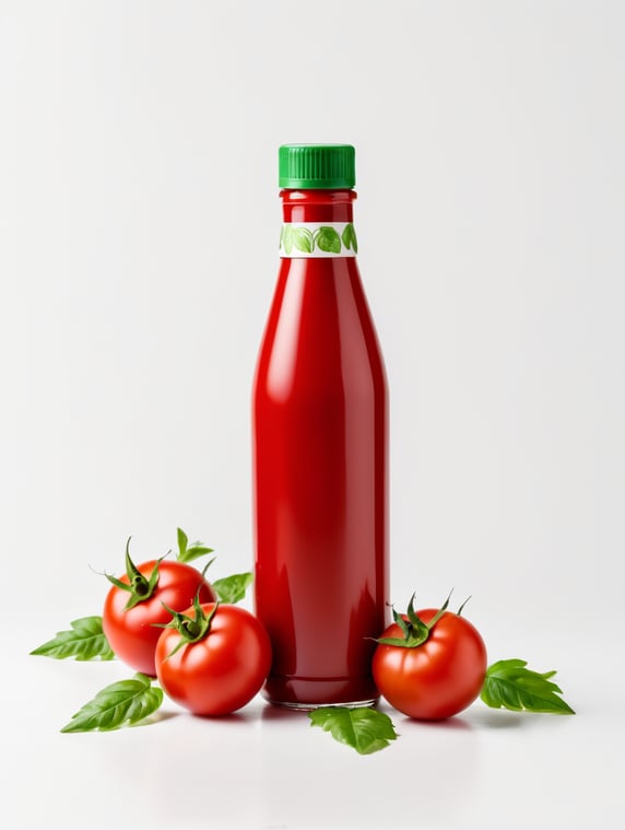 Premium Free ai Images | tomato ketchup bottle red tomato with green ...