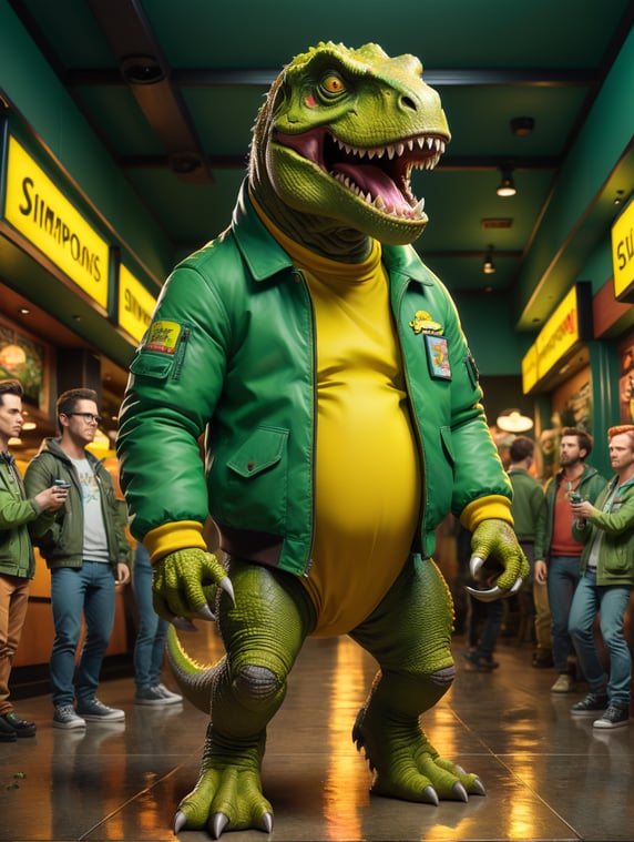 Premium Free ai Images | full body rex as simpsons character wearing ...