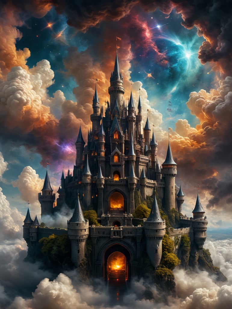 Premium Free ai Images | castles floating in space nebula clouds