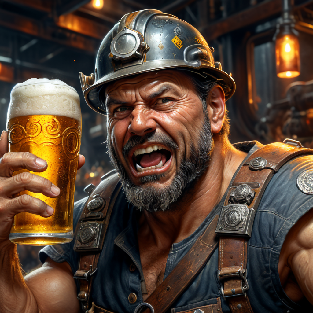 Premium Free ai Images | steelworker showing middle finger drinking beer