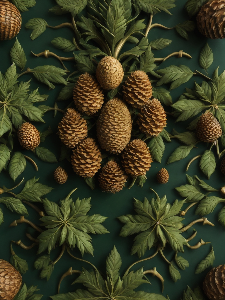 Premium Free ai Images | pine cones and pine trees on bed of green ...