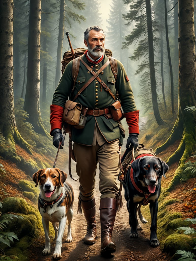 Premium Free ai Images | retro poster an old austrian hunter with ...