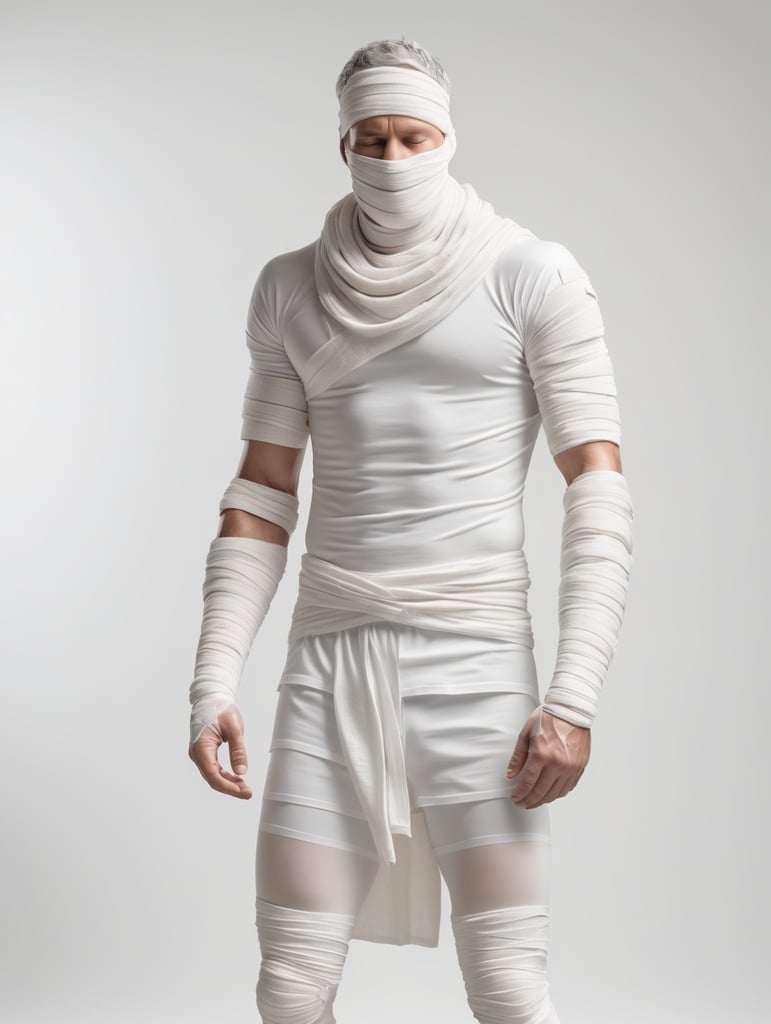 Premium Free ai Images | photograph of man covered in bandages with his ...