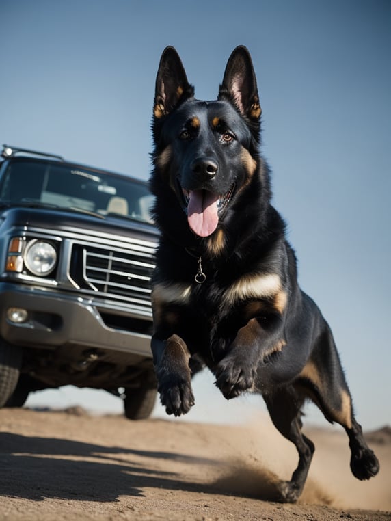 Premium Free ai Images | all black german shepherd dog jumping off top ...