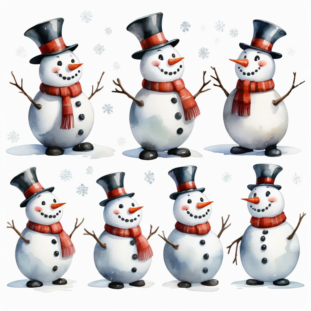 Premium Free ai Images | snowman different angles and expressions full ...