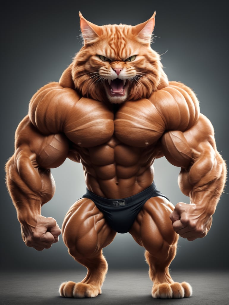 Premium Free ai Images | heavily muscular bodybuilding ginger tabby cat ...