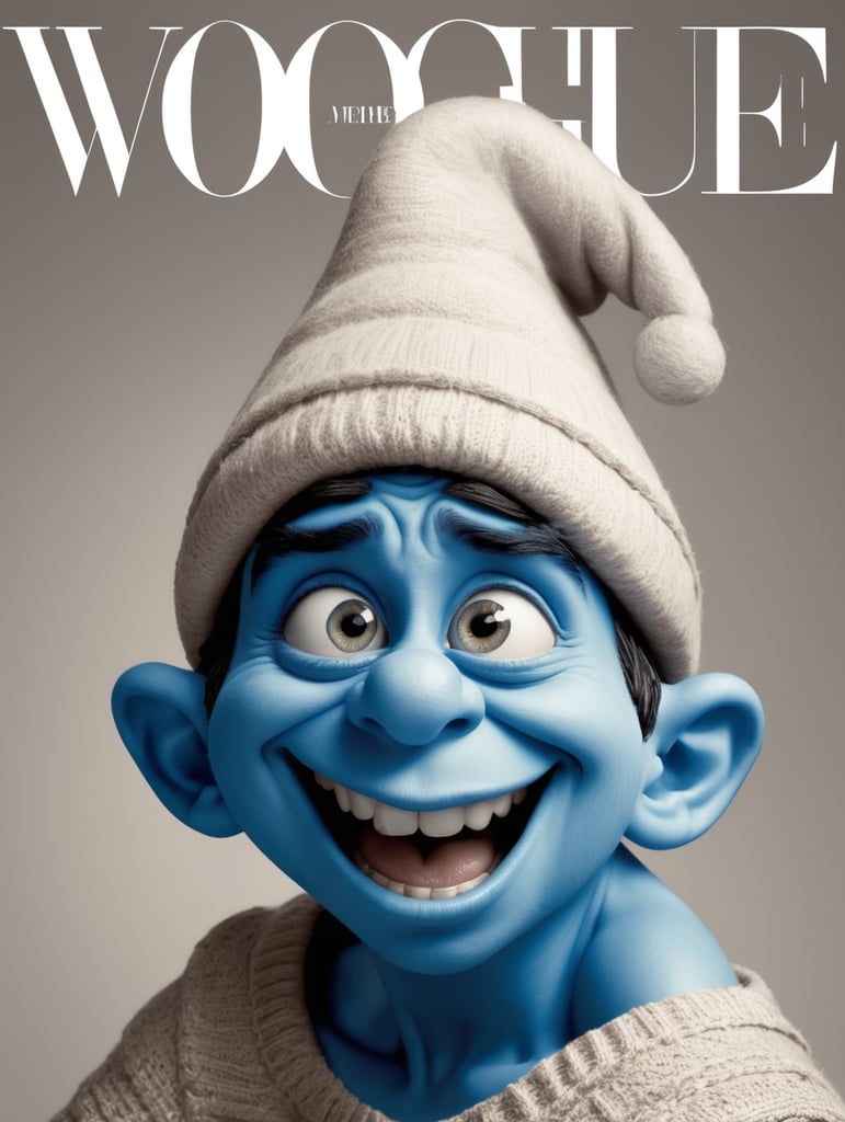 Premium Free ai Images | smurf grumpy face on the cover of vogue